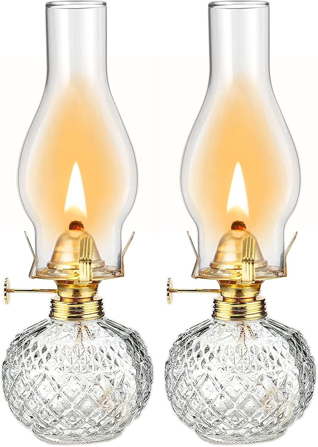 2 Pieces Large Chamber Oil Lamps, Glass Clear Rustic Kerosene Lamp ...