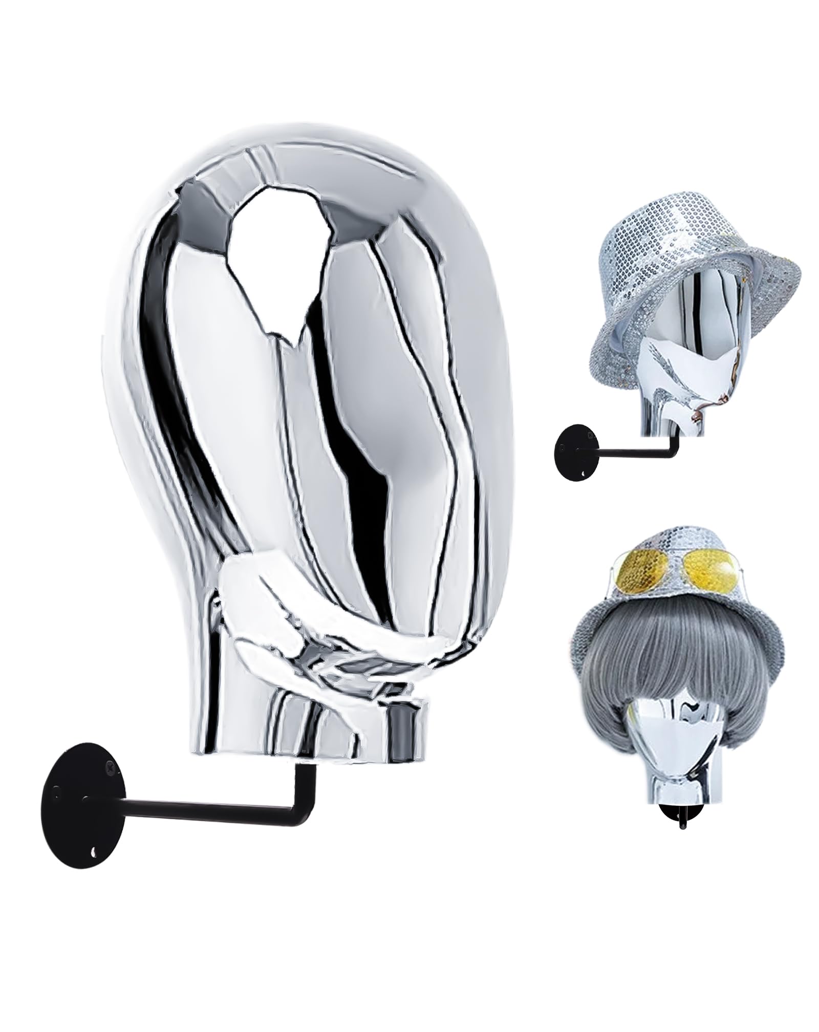 Amazon.com: CHADWICK Hat Display Stand Wall Mount Chrome Wig Head Stand ...