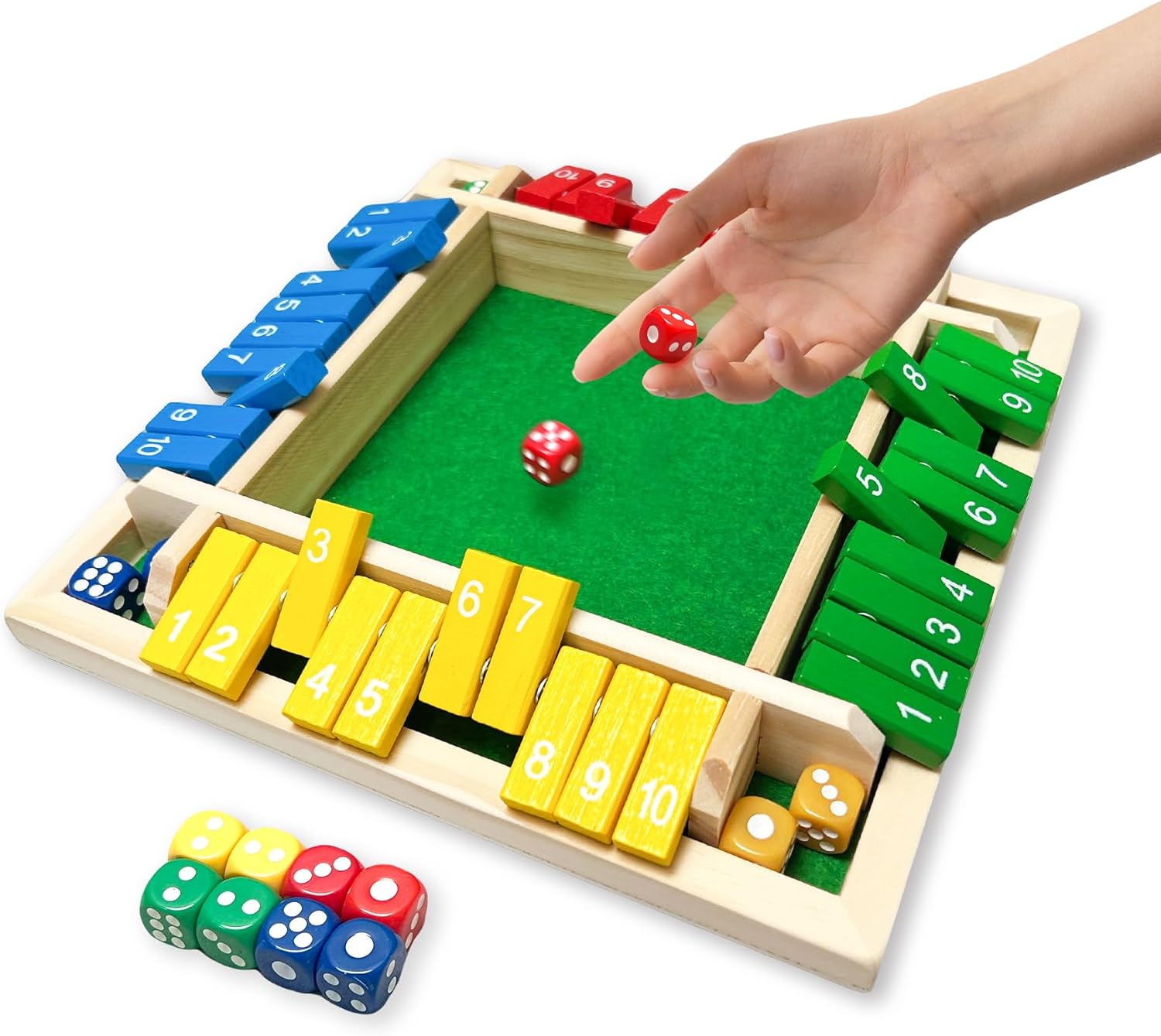 Amazon.com: Shut The Box Game, 4-Player Wooden dice Game with 8 Dice ...