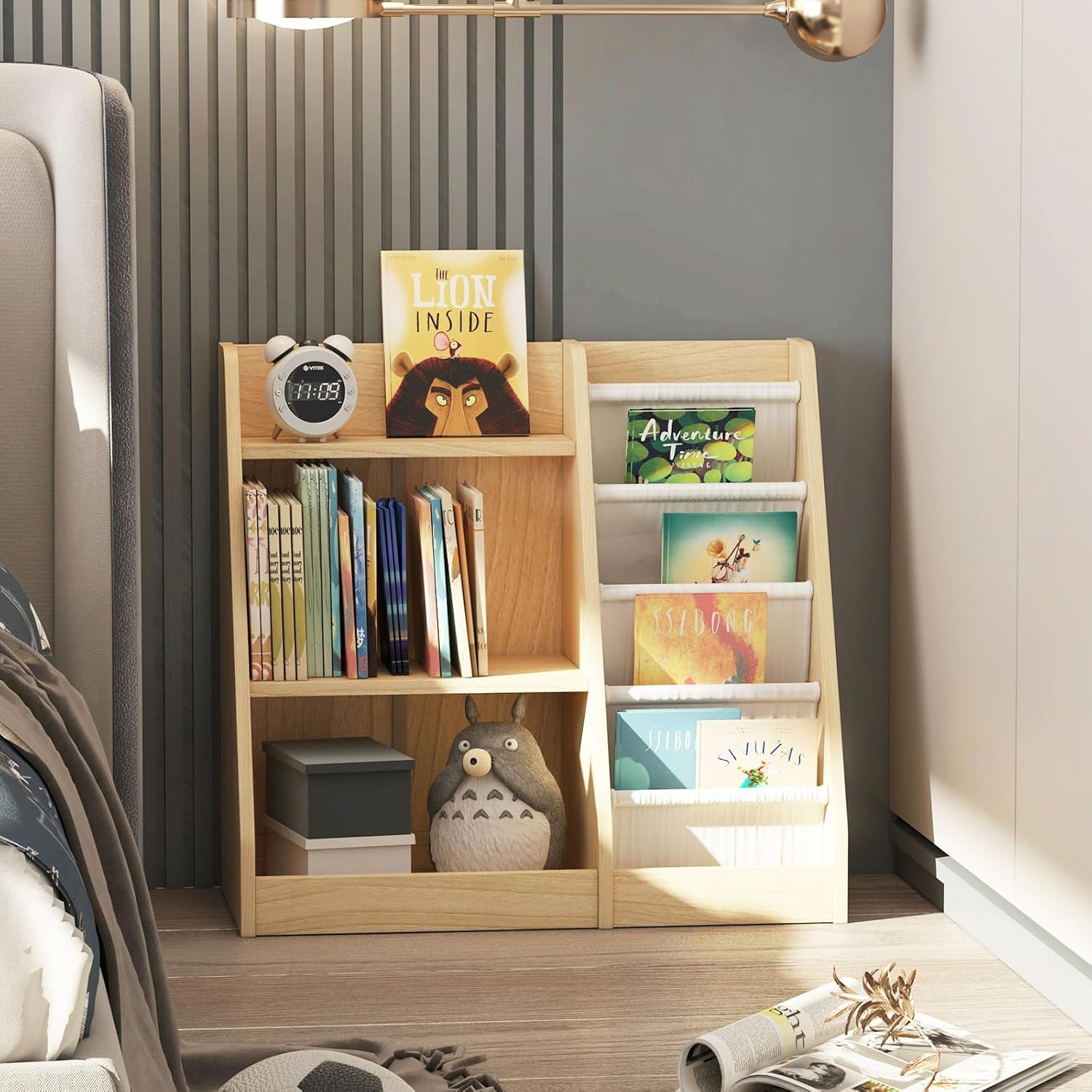Amazon.com: NACHES 3 Tier Kid Bookshelf Wooden 4 Sling Children ...