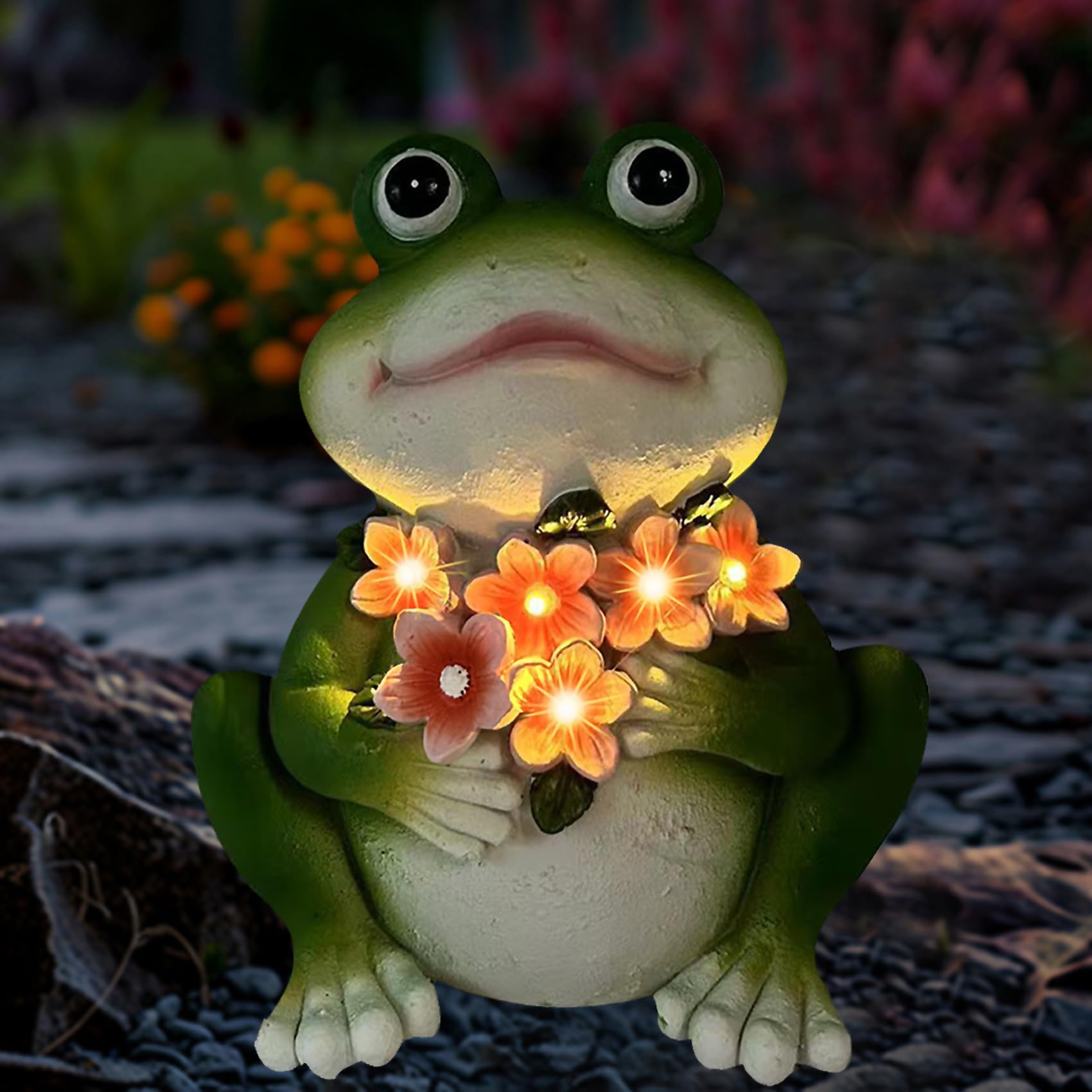 shumi Solar Garden Statue Frog Figurine - Garden Art with Solar Lights ...