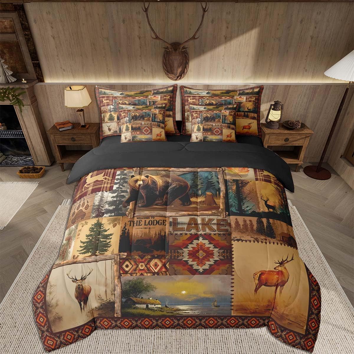 Amazon.com: Feelyou Bear Comforter Set Full Size 7 Pieces Rustic Cabin Lodge Country Bedding Set ...