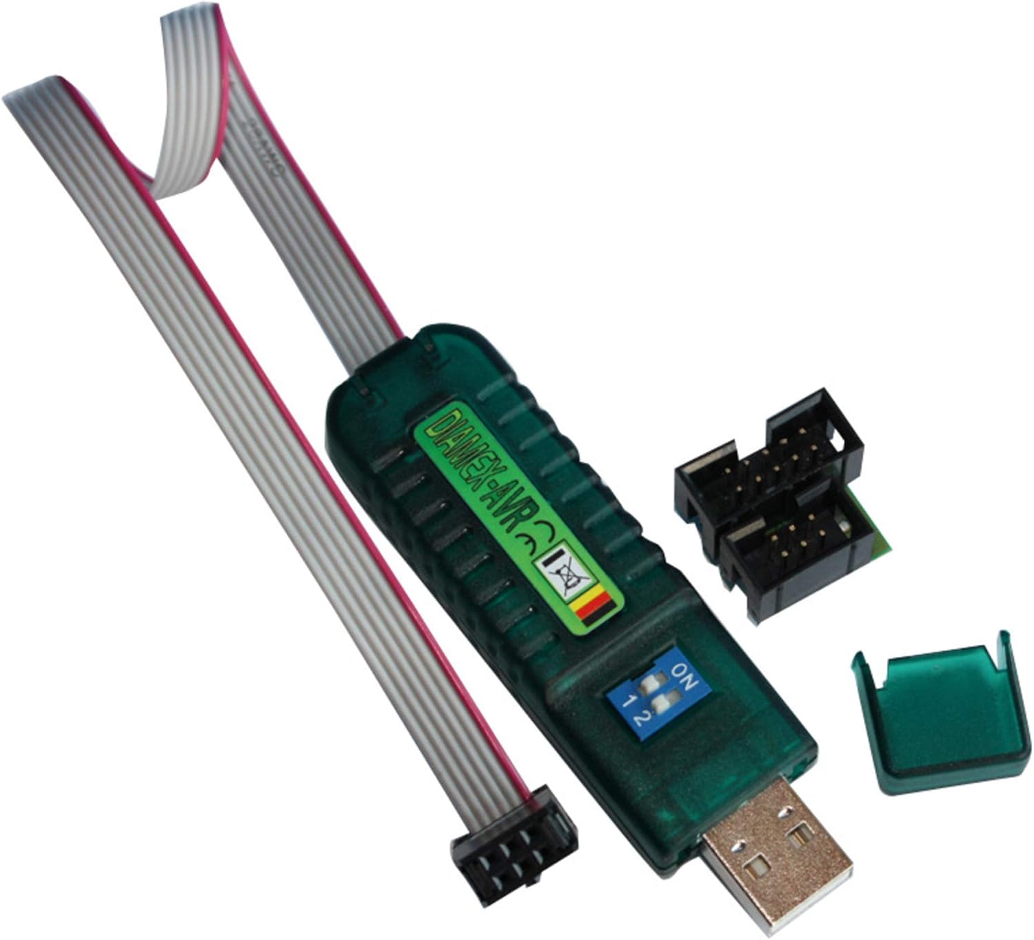 Diamex USB-ISP-Stick Programmer inkl. 6/10 Adapter und 10-pol. Flachbandkabel für Atmel AVR ...