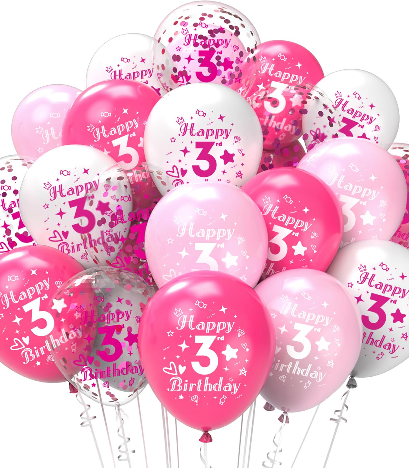 Amazon.com: SUWEN Pink 3rd Birthday Balloons 38PCS 12Inch Latex Number ...