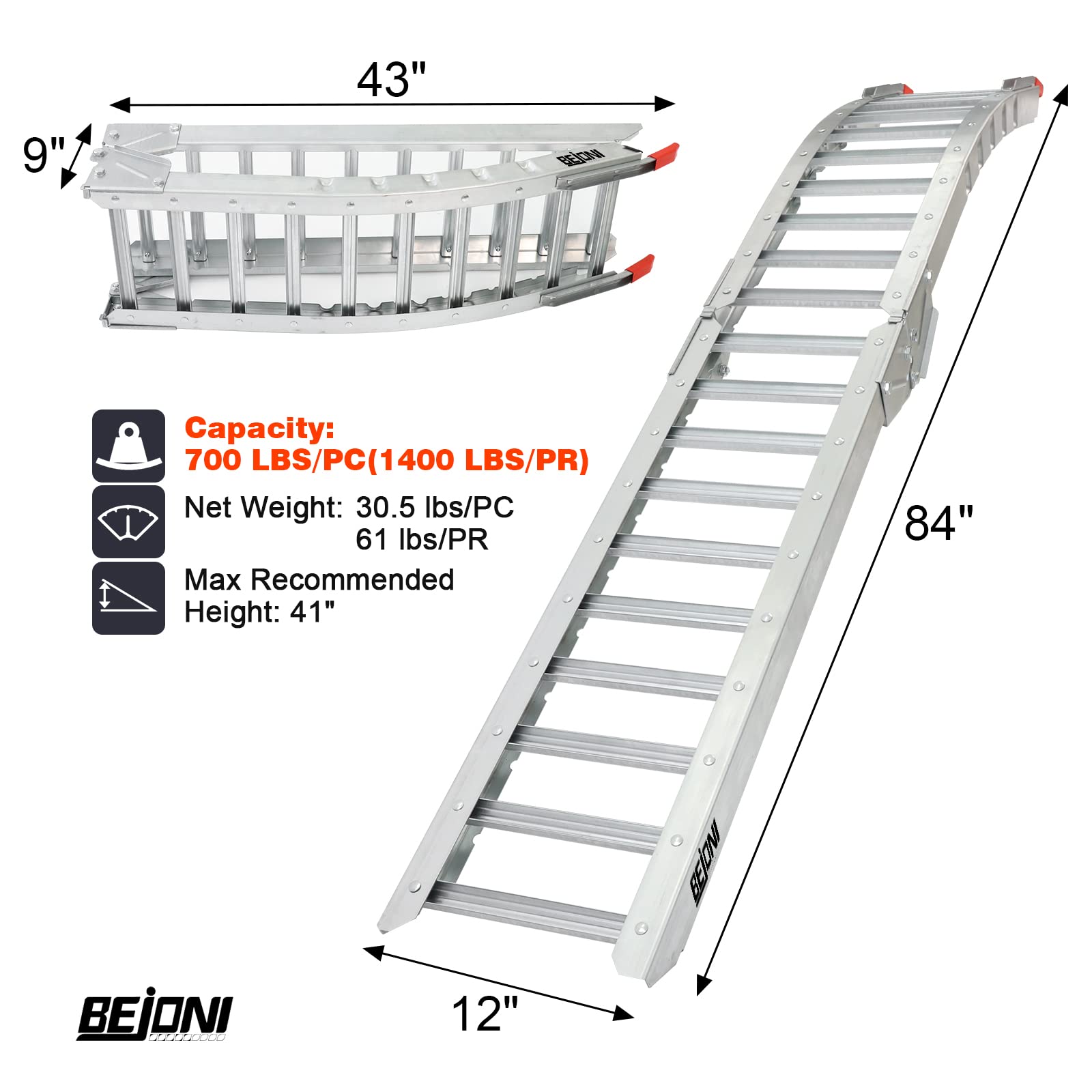 Snapklik.com : 7L X 12" W Folding Loading Ramps, 1400lbs Capacity ...