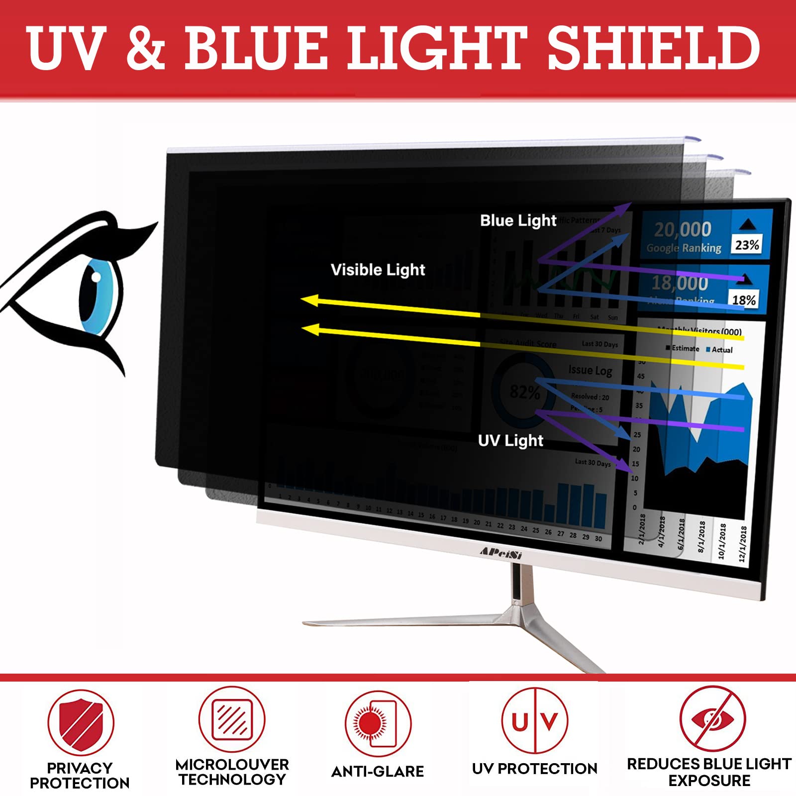 Hanging Computer Privacy Screen Filter, for 26" 27" Desktop Widescreen ...