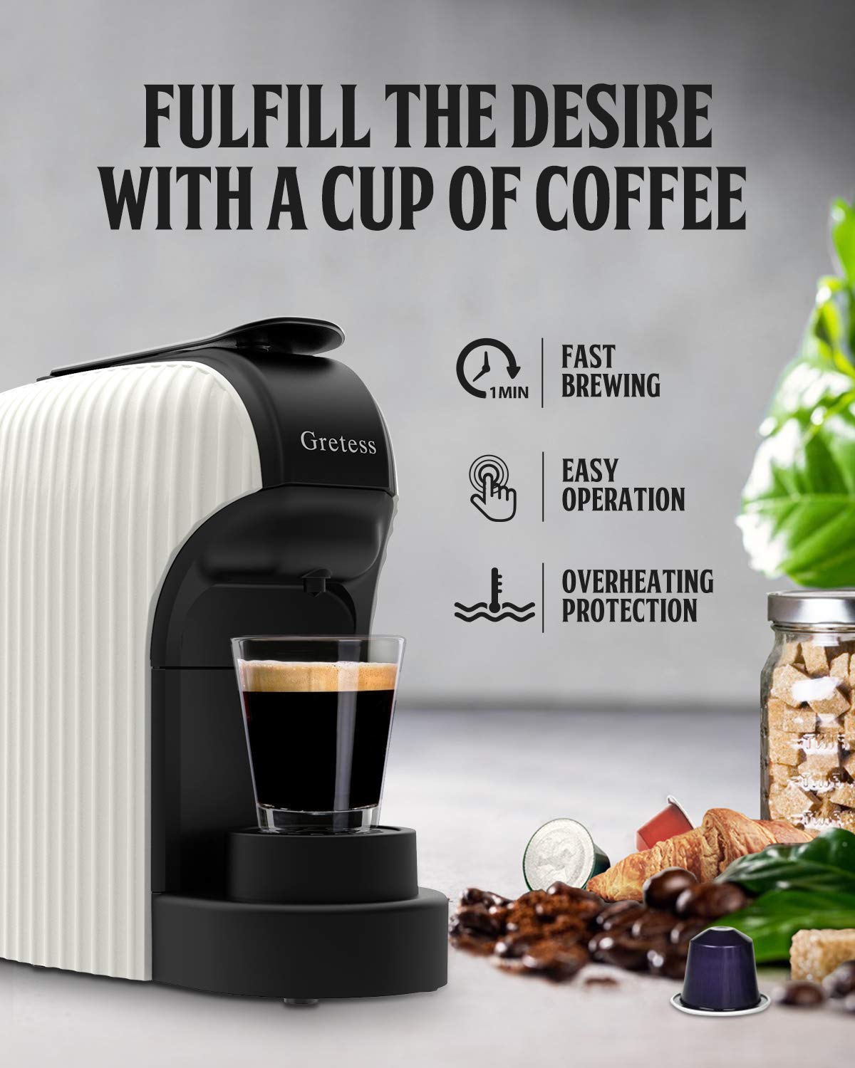 Gretess Espresso Machine, Upgraded Coffee Maker Programmable Buttons ...