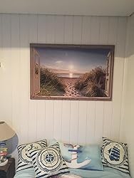 Amazon.de: Bild auf Leinwand mit Fenster-Motiv Fensterblick Dünenweg | 120 x 80 cm, Farbig, quer ...