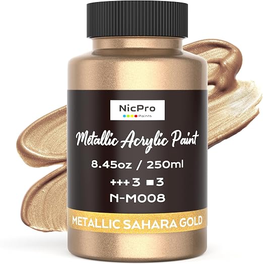 Amazon.com: Nicpro Metallic Sahara Gold Acrylic Paint, 8.45oz/250ml ...
