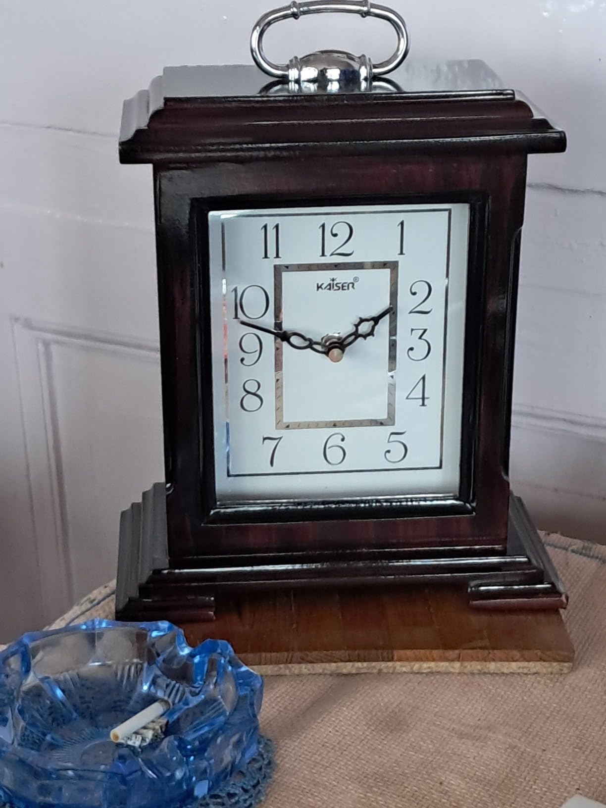 KAISER 10 Inch Quartz Table Clock – Soft Ticking Wooden Analog Clock ...