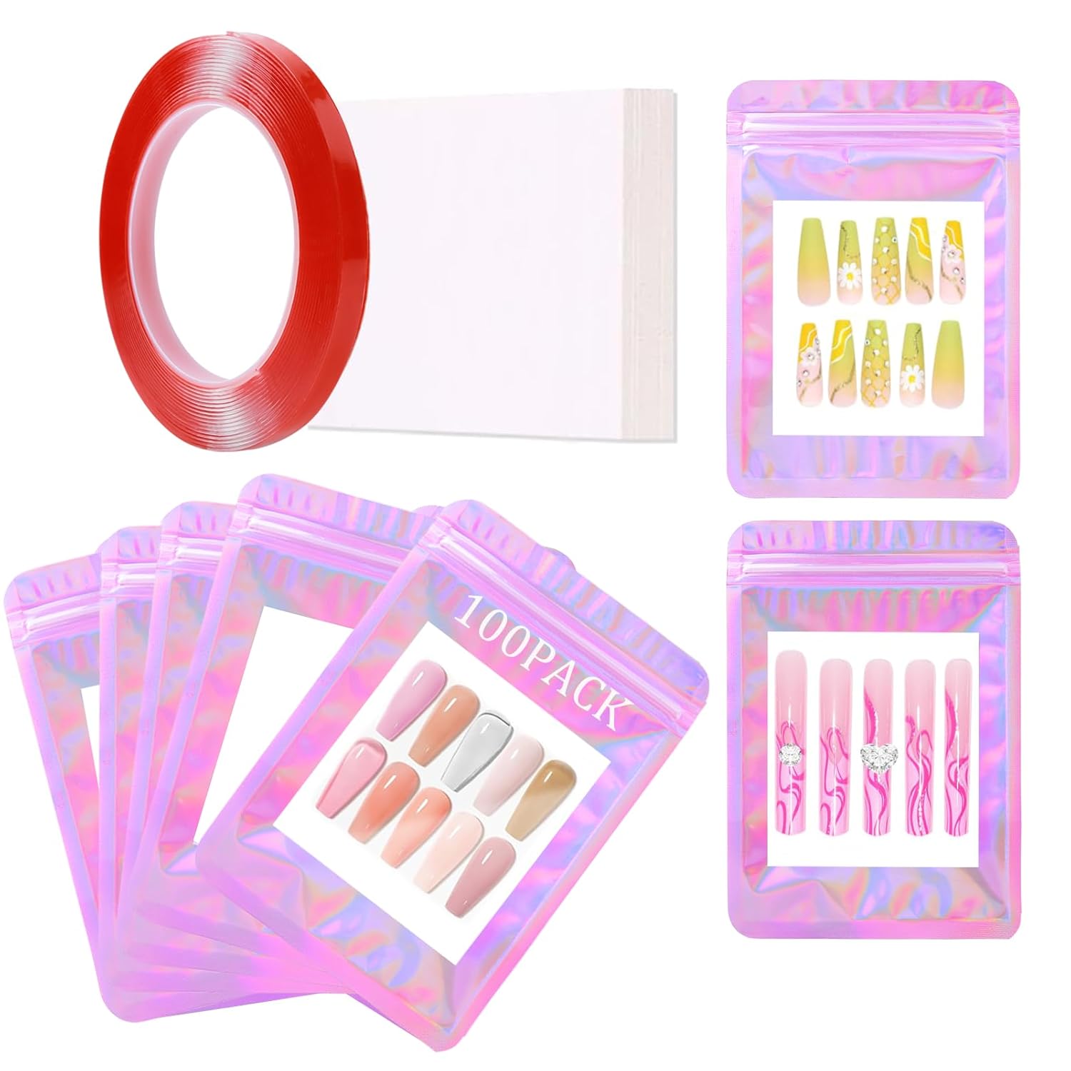 Amazon.com: 100PCS Press on Nail Packaging Bag and 100PCS White ...