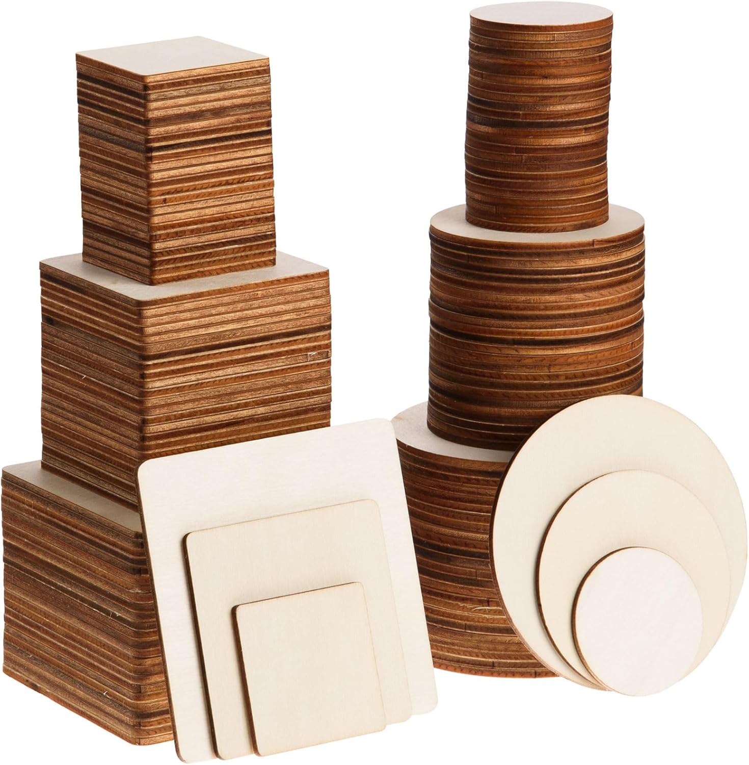 Amazon.com: 150 Pcs Unfinished Wooden Squares Wooden Circles Set Blank ...