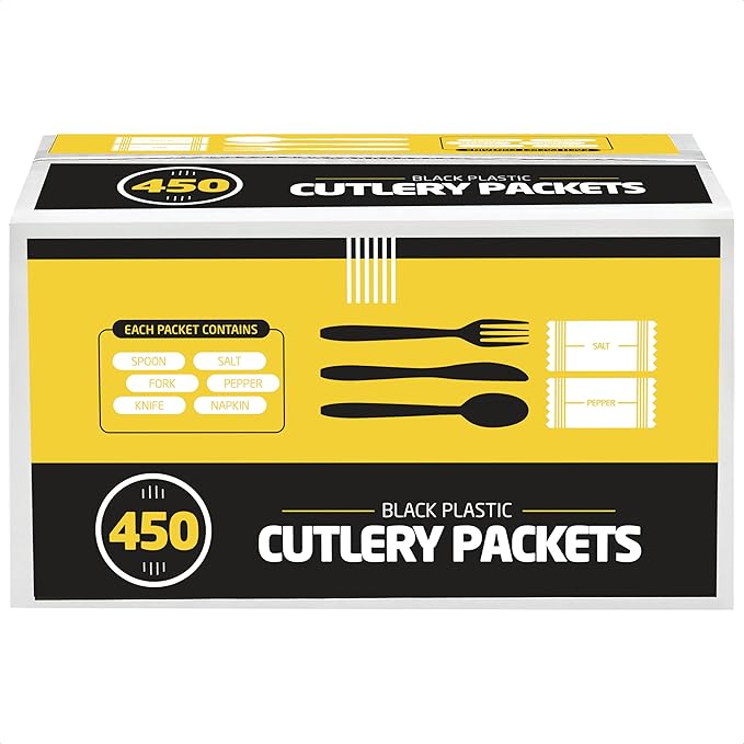Amazon.com: 450 Plastic Cutlery Packets - Knife Fork Spoon Napkin Salt ...