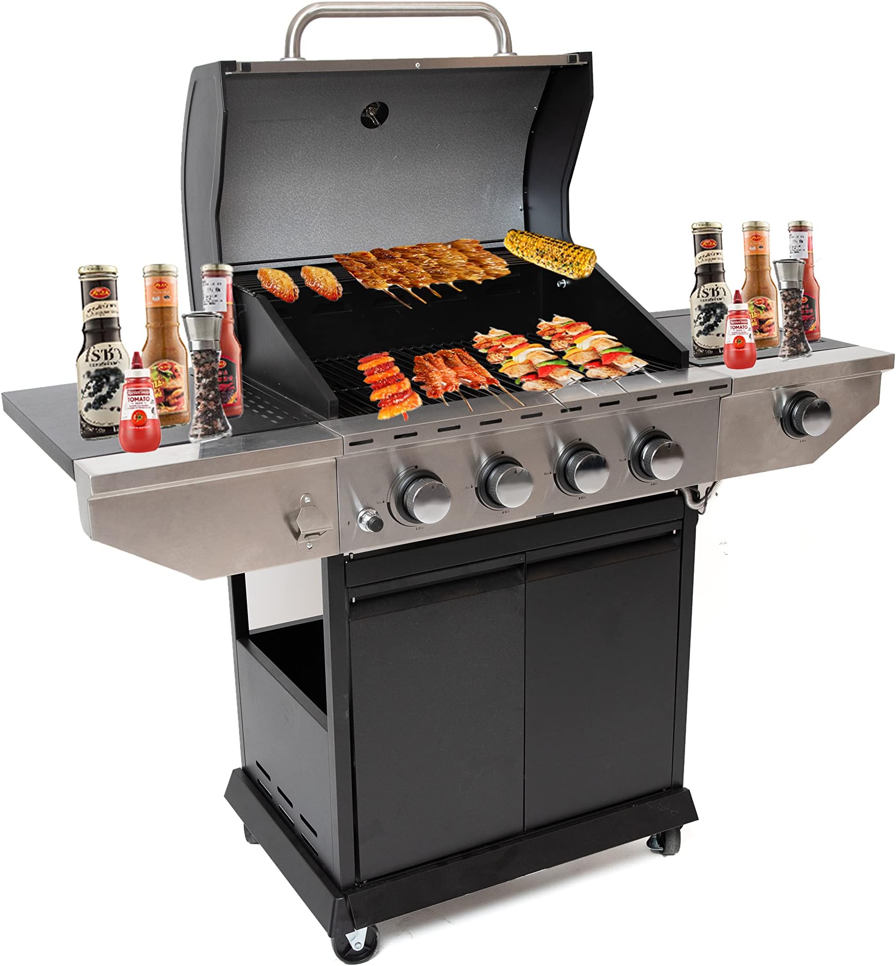 Amazon.com: 4 Burner BBQ Propane Gas Grill, Stainless Steel Cart Style ...