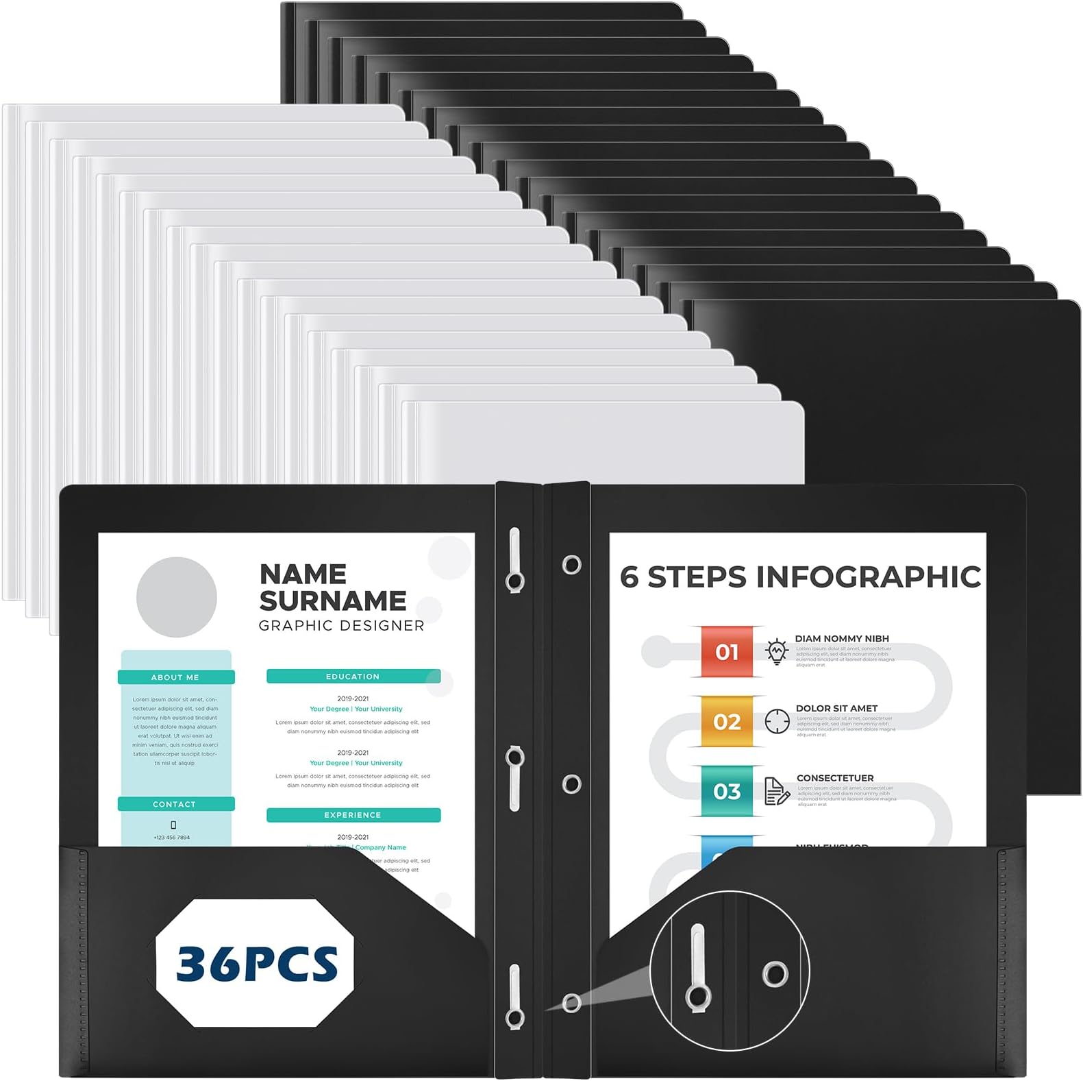 Amazon.com : Lemosae 36 Pcs 2 Pocket Plastic Folders with Prongs 11.4 x ...