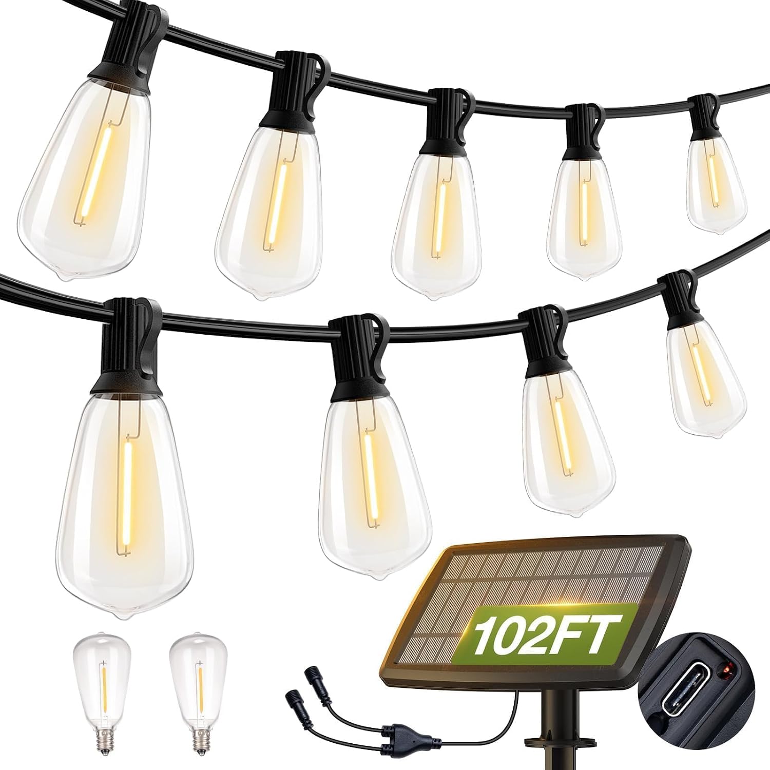 addlon 102(96+6) FT Solar String Lights Waterproof,Patio Lights Solar ...