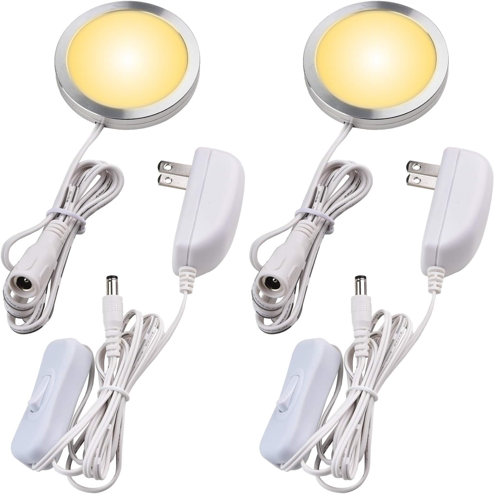 AIBOO 12V LED Under Cabinet Lighting Kit 3 Packs Slim Aluminum Puck ...