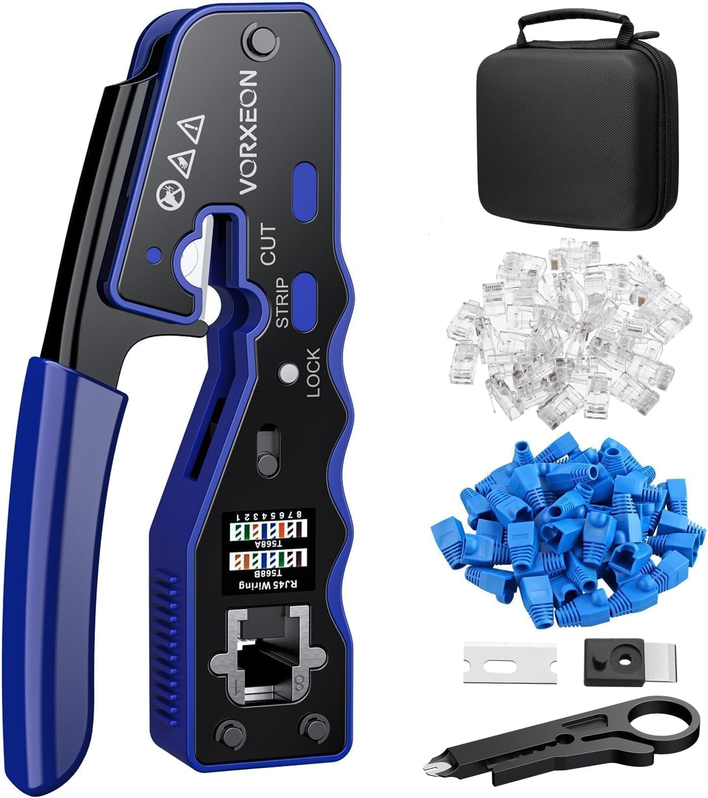 AMPCOM Ethernet Crimping Tool Kit 10-in-1 RJ45/RJ11 Network Tool Kit ...