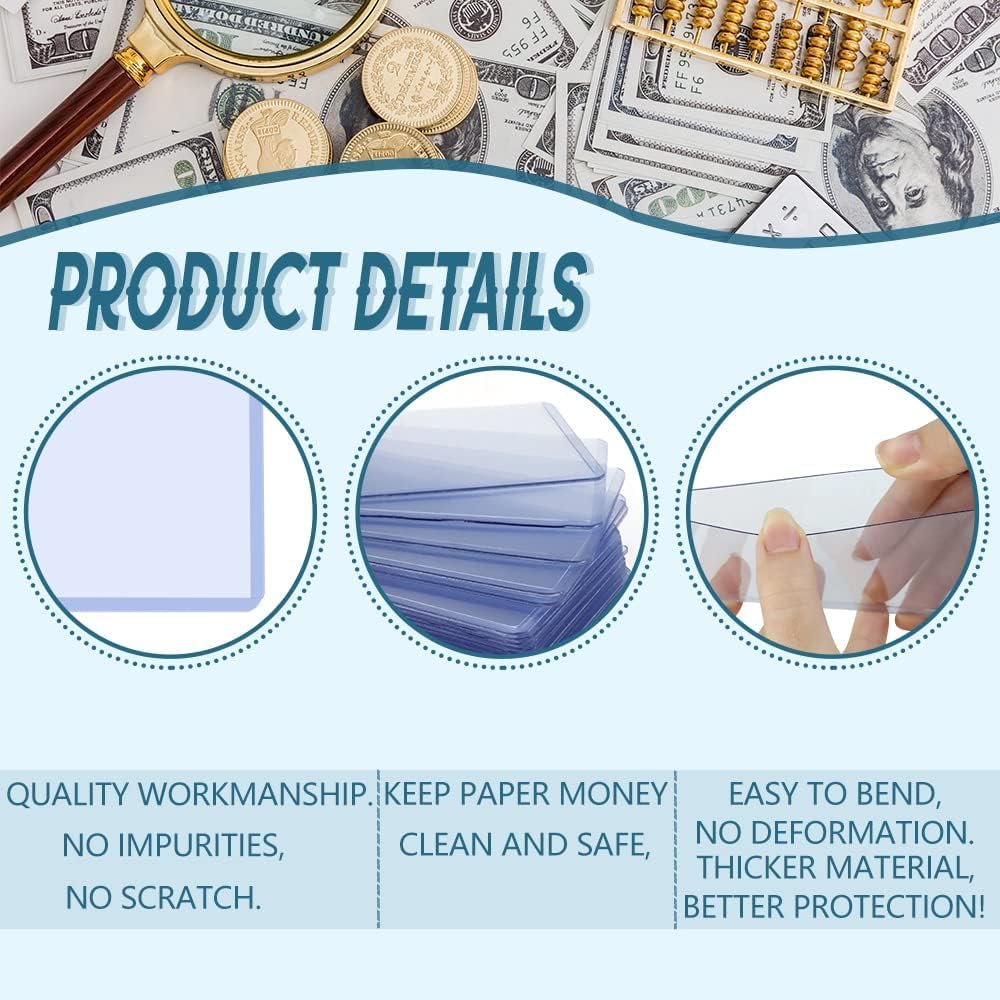 Snapklik.com : 30 Pack Dollar Bill Sleeves, 6.8" X 2.9" Clear Currency ...
