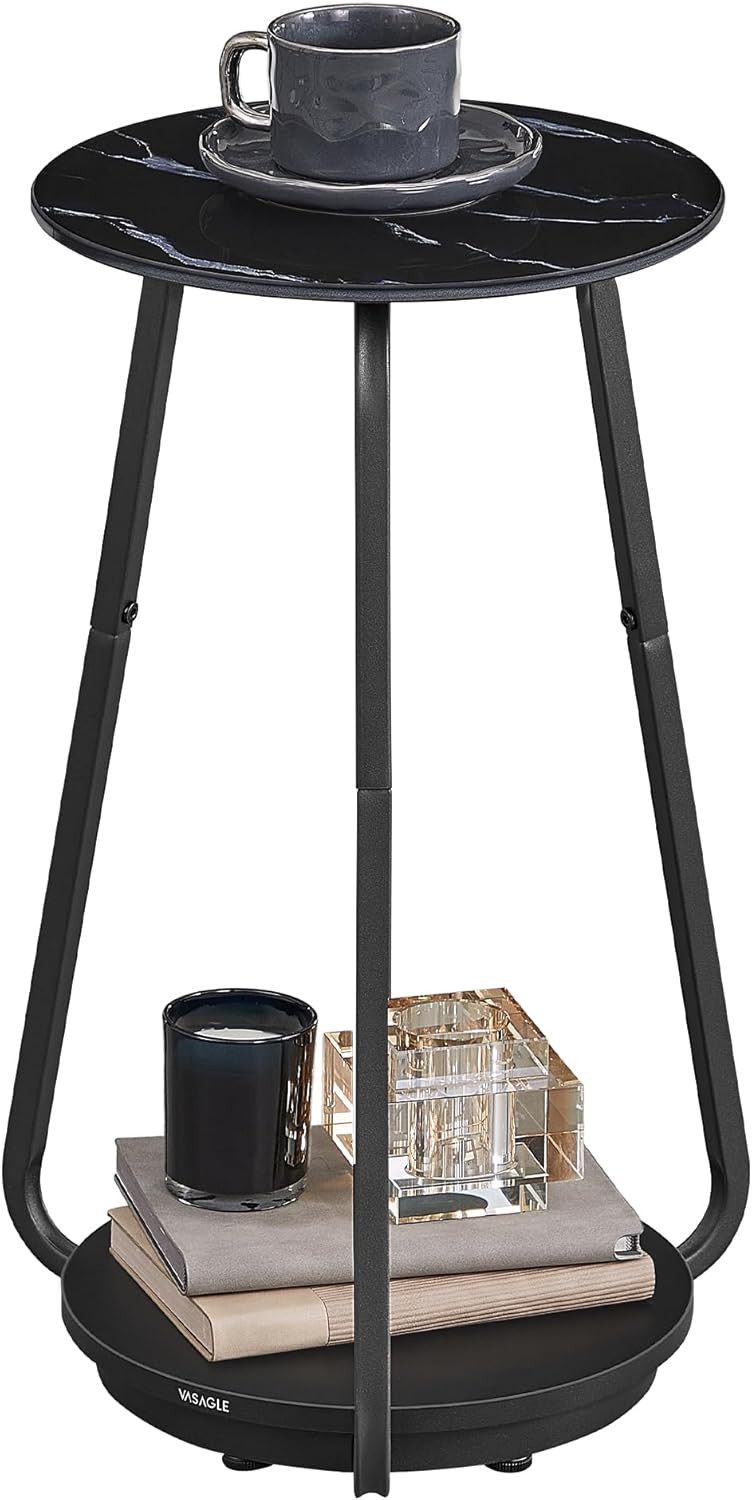 Amazon.com: VASAGLE Round Side Table, 2-Tier Nightstand, End Table with ...
