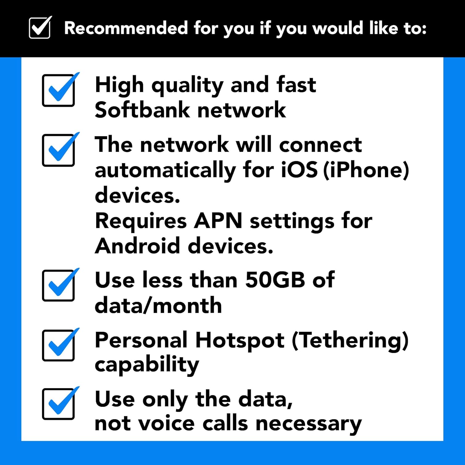 Tarjeta SIM SOLO de datos de Japón Red SoftBank (no MVNO) Acceso a ...