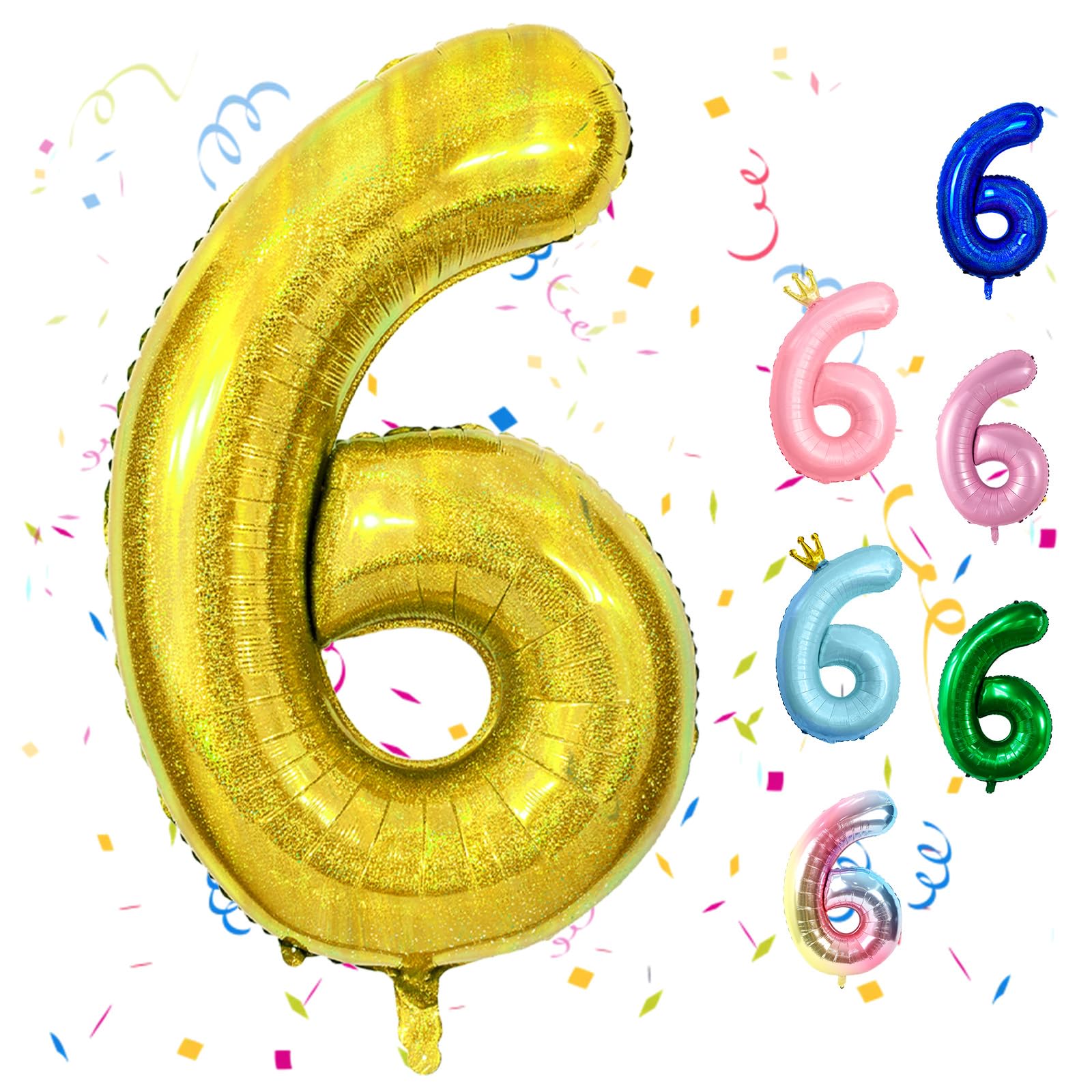 Snapklik.com : Gold Number 6 Balloons - 6th Birthday Pack, 40inch Laser ...