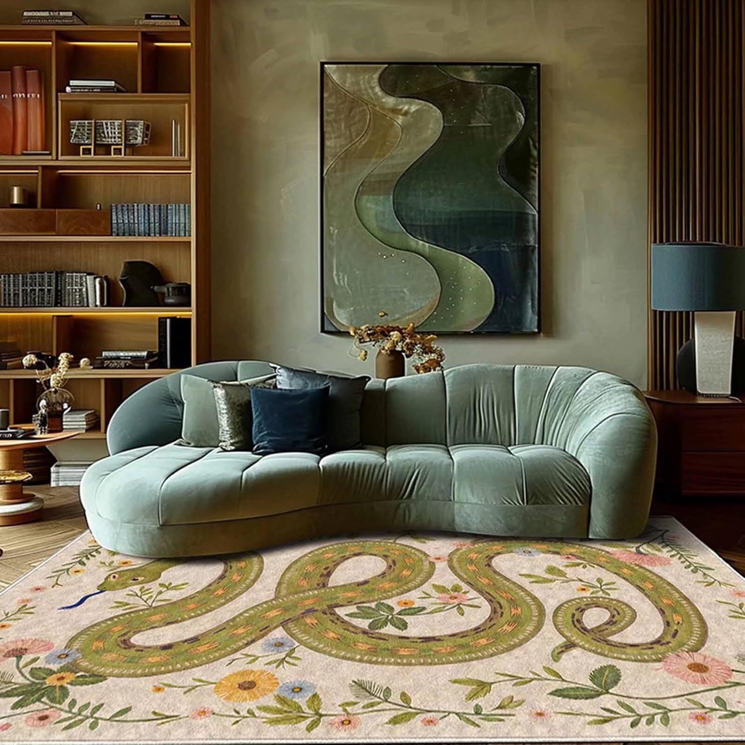 Amazon.com: Soyalie Fantasy Serpent Area Rug 4x6 Feet Green Floral ...