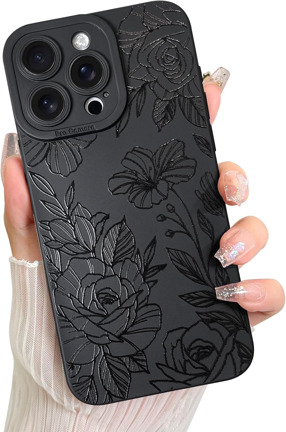 Amazon.com: LSL Case for iPhone 15 Pro Max Black Floral Flower Pattern ...