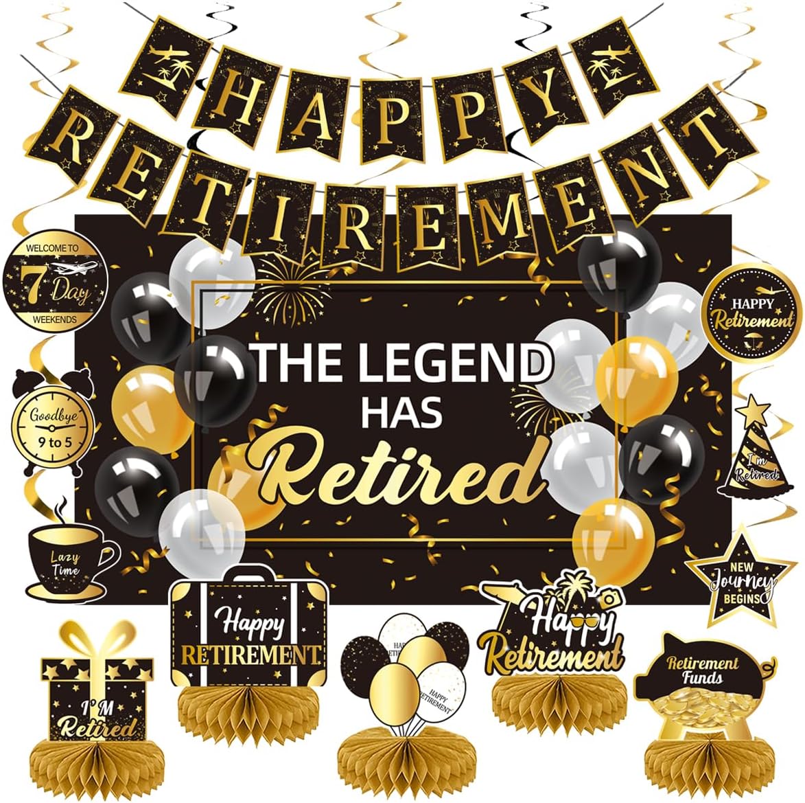 Retirement Decorations For Men Black Gold ations, Happy Retirement ...