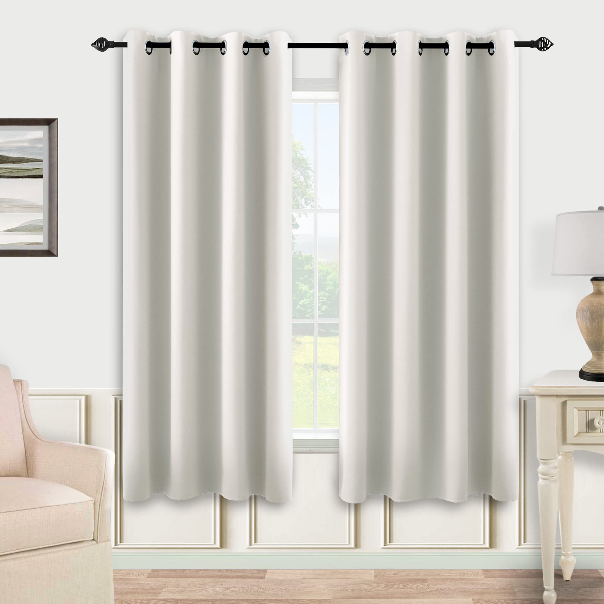 Cream Beige Bay Window Curtains Drapes for Living Room 63 Inch Length 2 ...