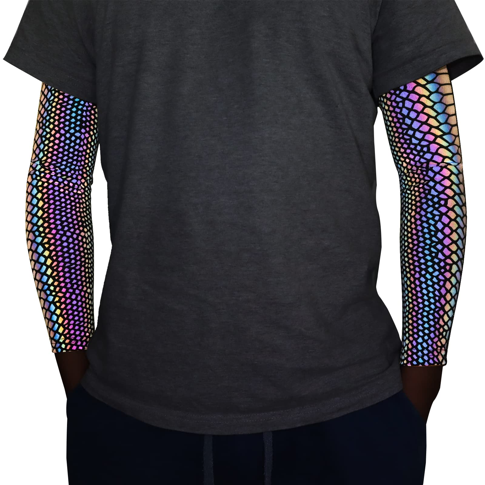 Akkad Kuti Men Rainbow Reflective Sleeves Compression Arm Sleeves ...