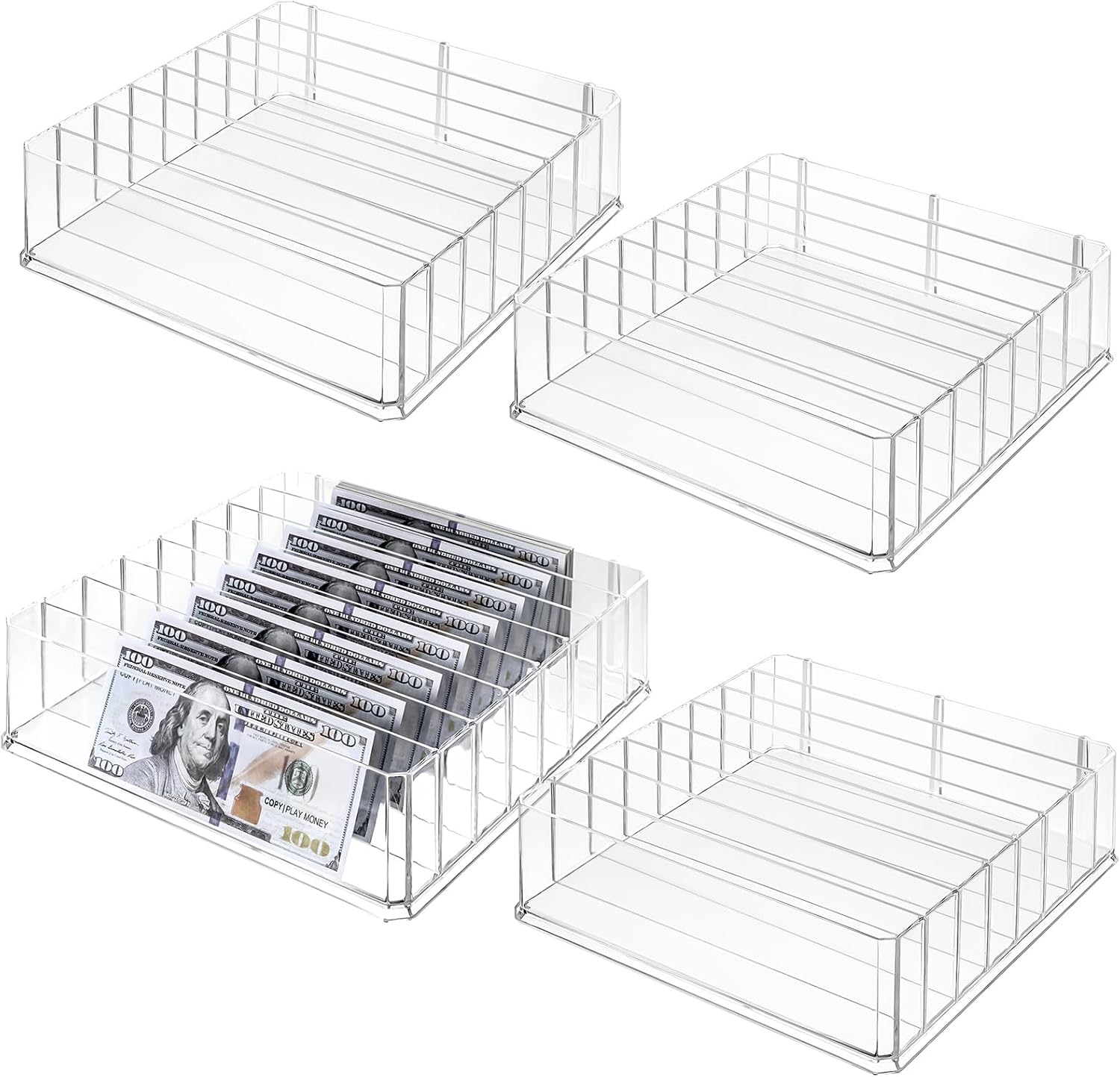 Amazon.com : Suzile 4 Pcs Acrylic Cash Organizer 8 Compartments Bulk ...