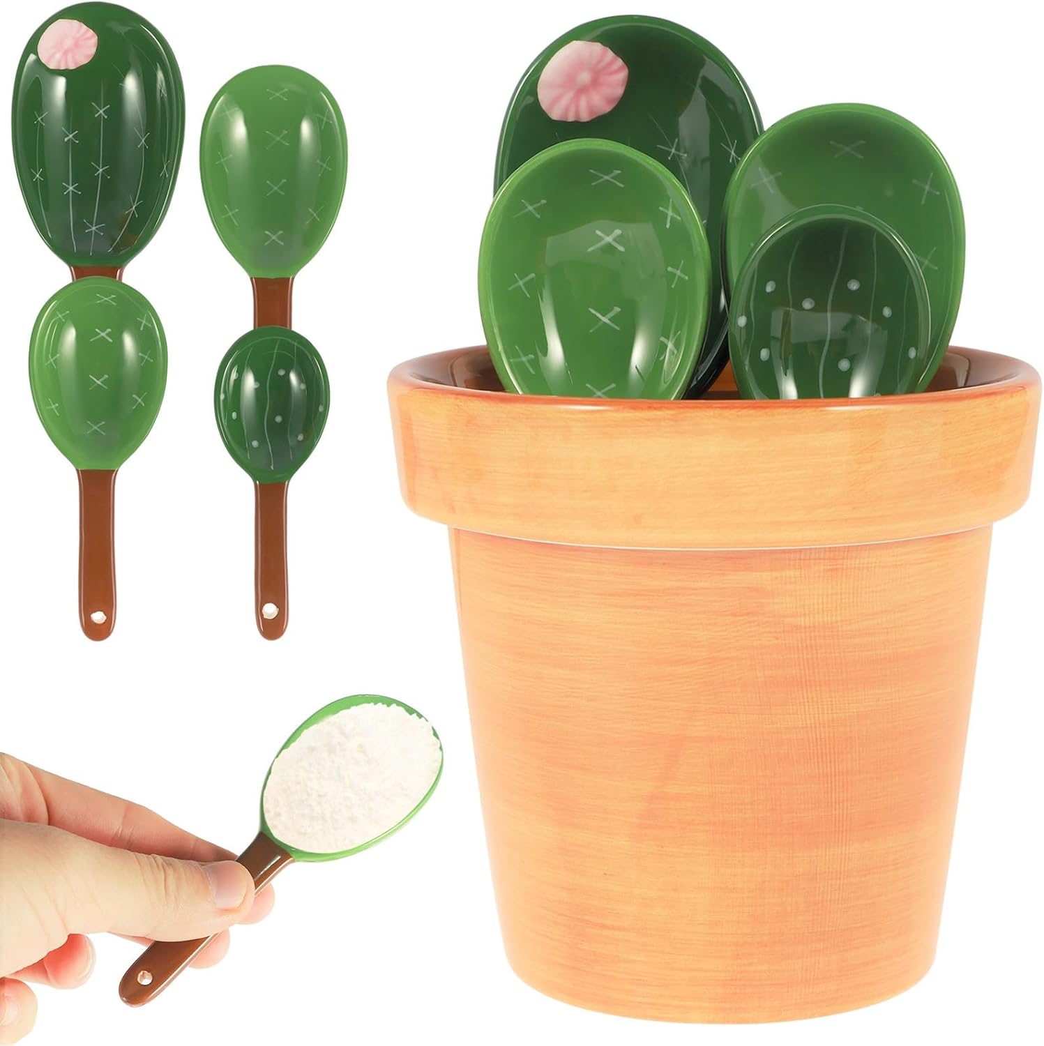 Amazon.com: 4Pcs Cactus Measuring Spoons Set in Pot, Pot Ceramic Baking ...