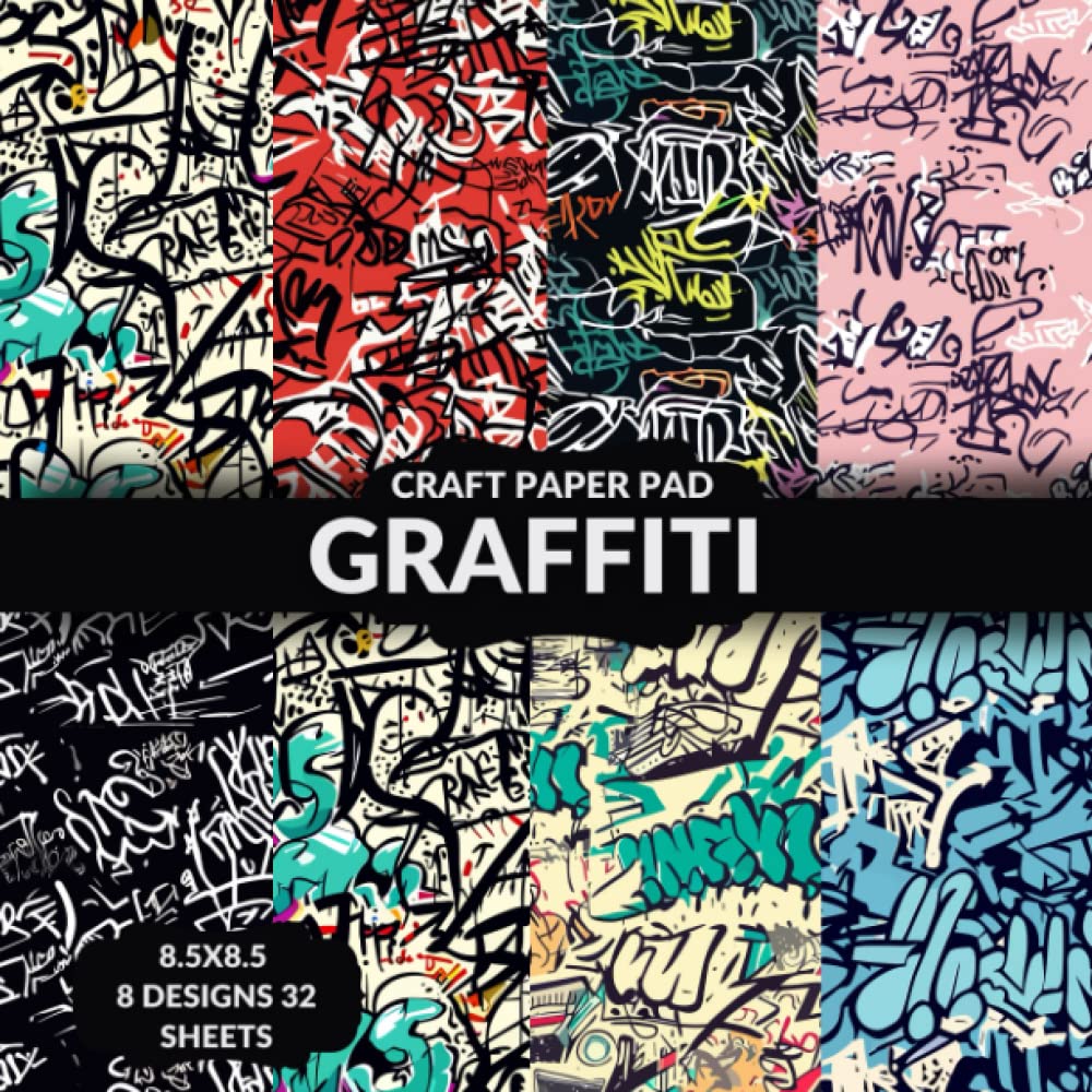 Craft Paper Pad Graffiti scrapbook 8.5x8.5, 8 Designs, 32 Sheets ...