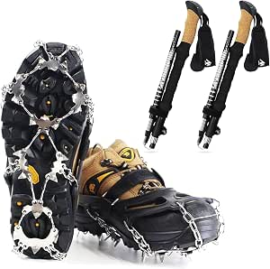 Amazon.com : Collapsible Trekking Poles & Crampons Ice Cleats, AYAMAYA ...