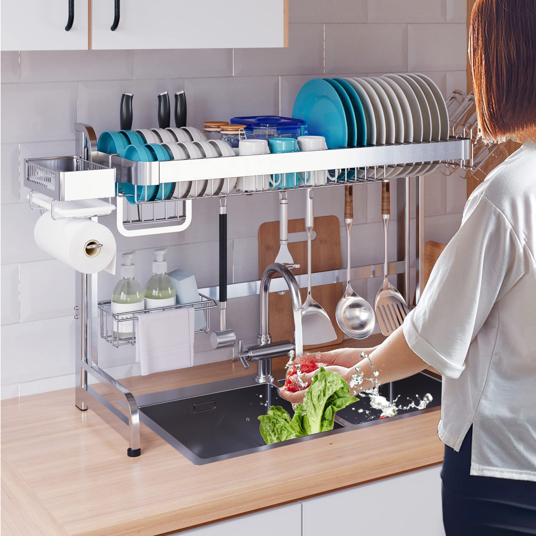 Livod Over The Sink Dish Drying Rack, 2 Tier Stainless Steel Over Sink ...