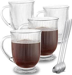 Amazon.com: NBABSR Set of 4 Large Clear Glass Coffee Mugs with Spoon,16 ...