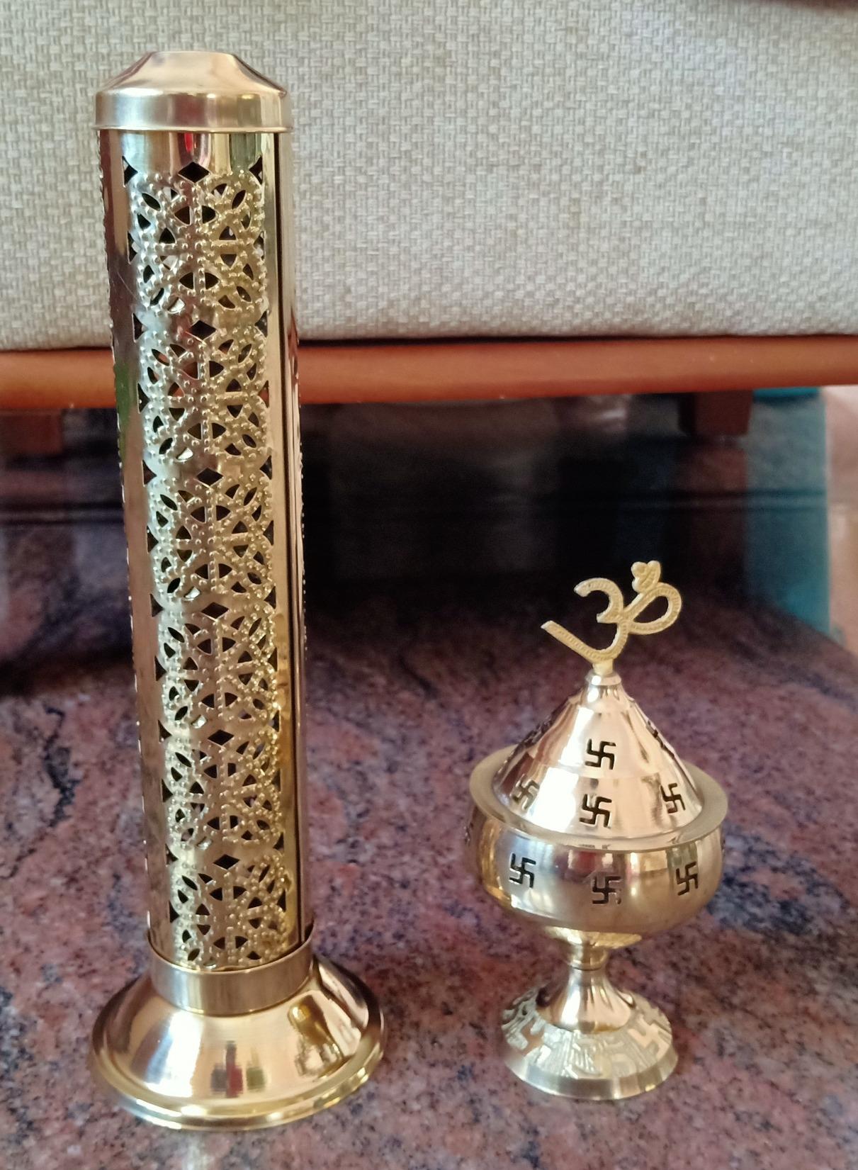 Buy Brass Gallery Brass Jali Akhand Jyoti Deep with Stand, Cover and Om ...