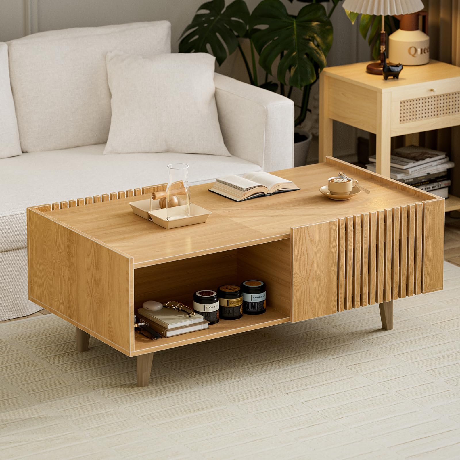 Amazon.com: IKIFLY Fluted Coffee Table, Modern Coffee Table with Storge ...