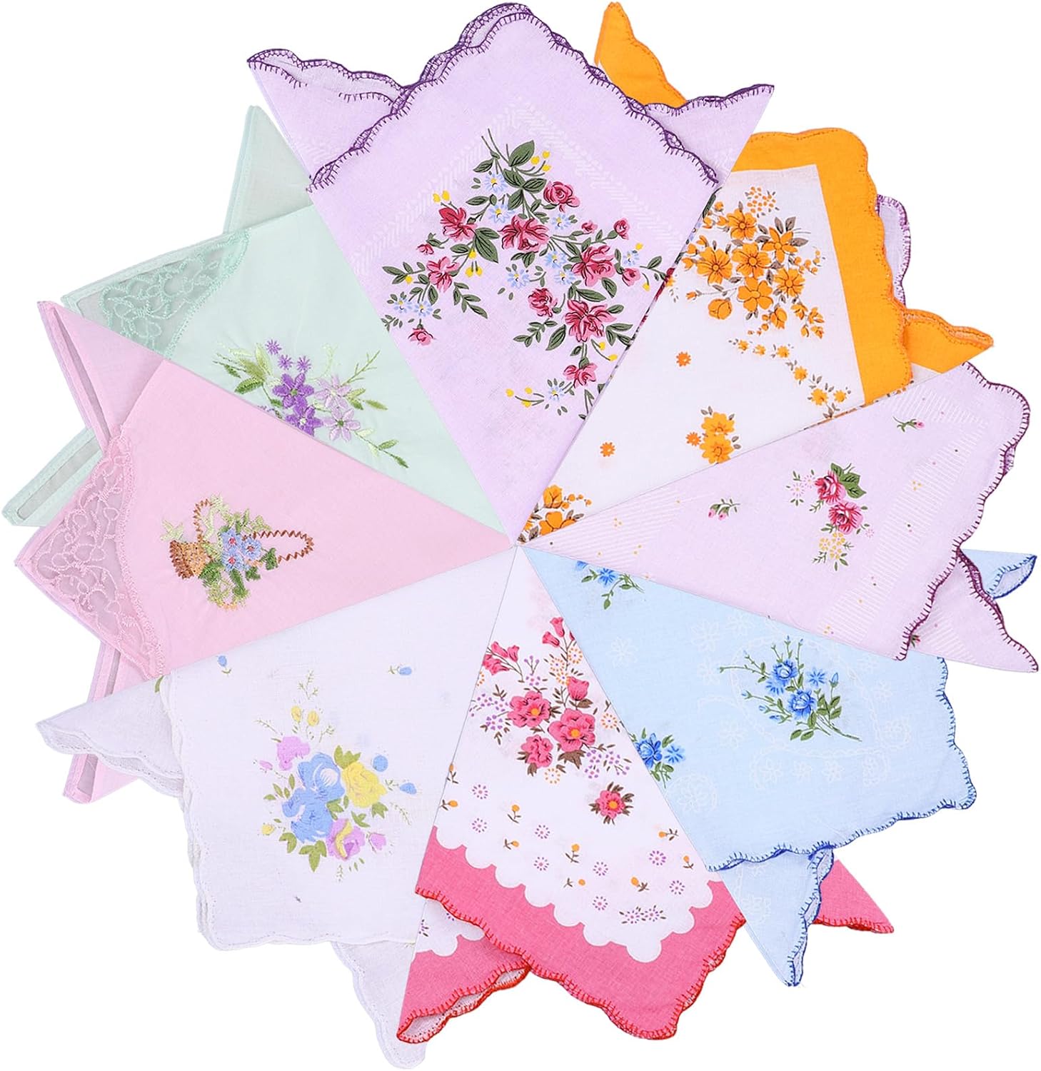 8Pcs Cotton Embroidered Handkerchiefs, Vintage Floral Handkerchief ...