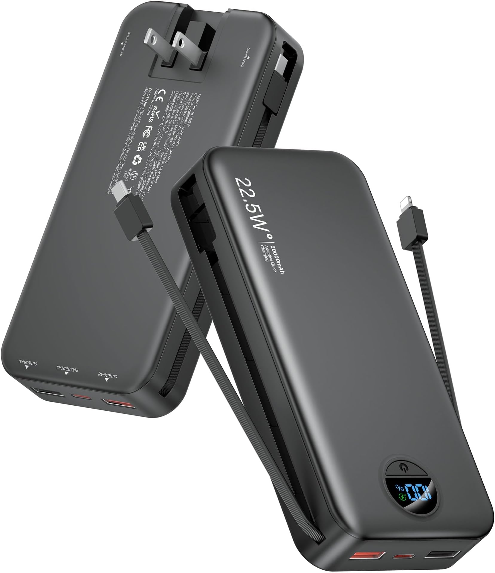 Amazon.com: Miady Portable Charger Built-in Foldable Wall Plug, PD 30W ...