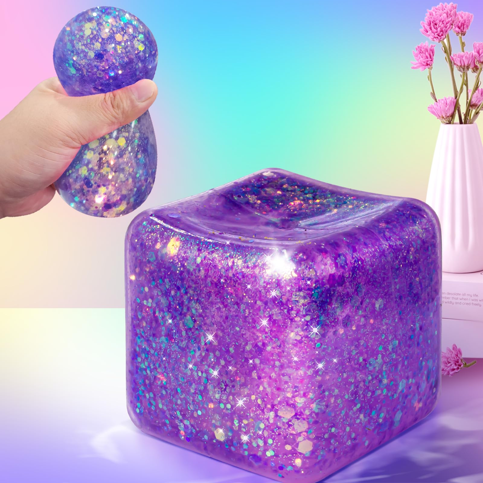Amazon.com: Glitter Squishy Cube Nice Square Stress Cube - Fidget Ice ...