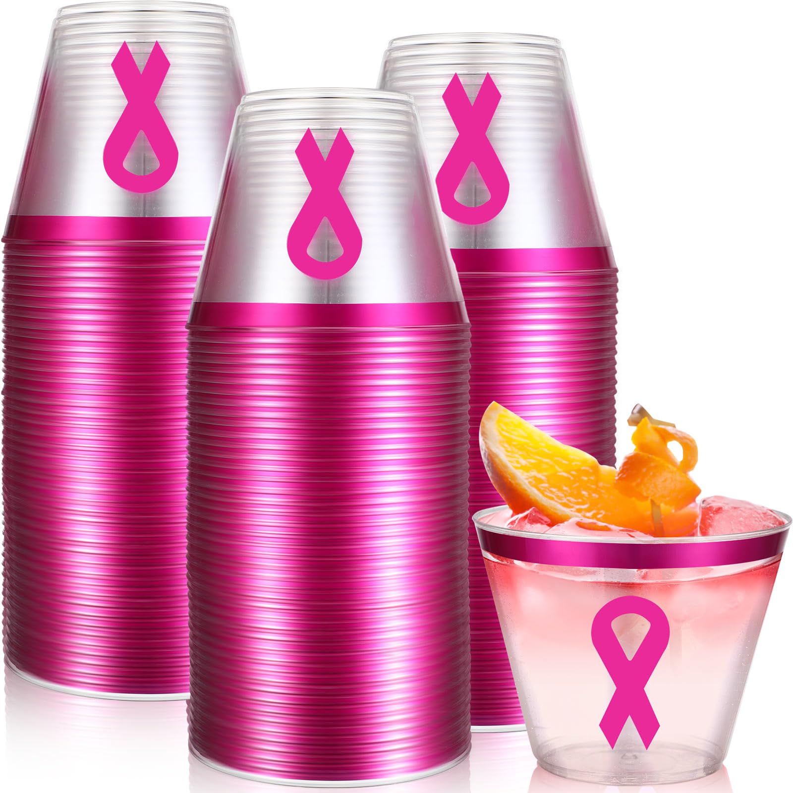 Amazon.com: Gejoy 9 oz Breast Cancer Awareness Cups Pink Rimmed Plastic ...