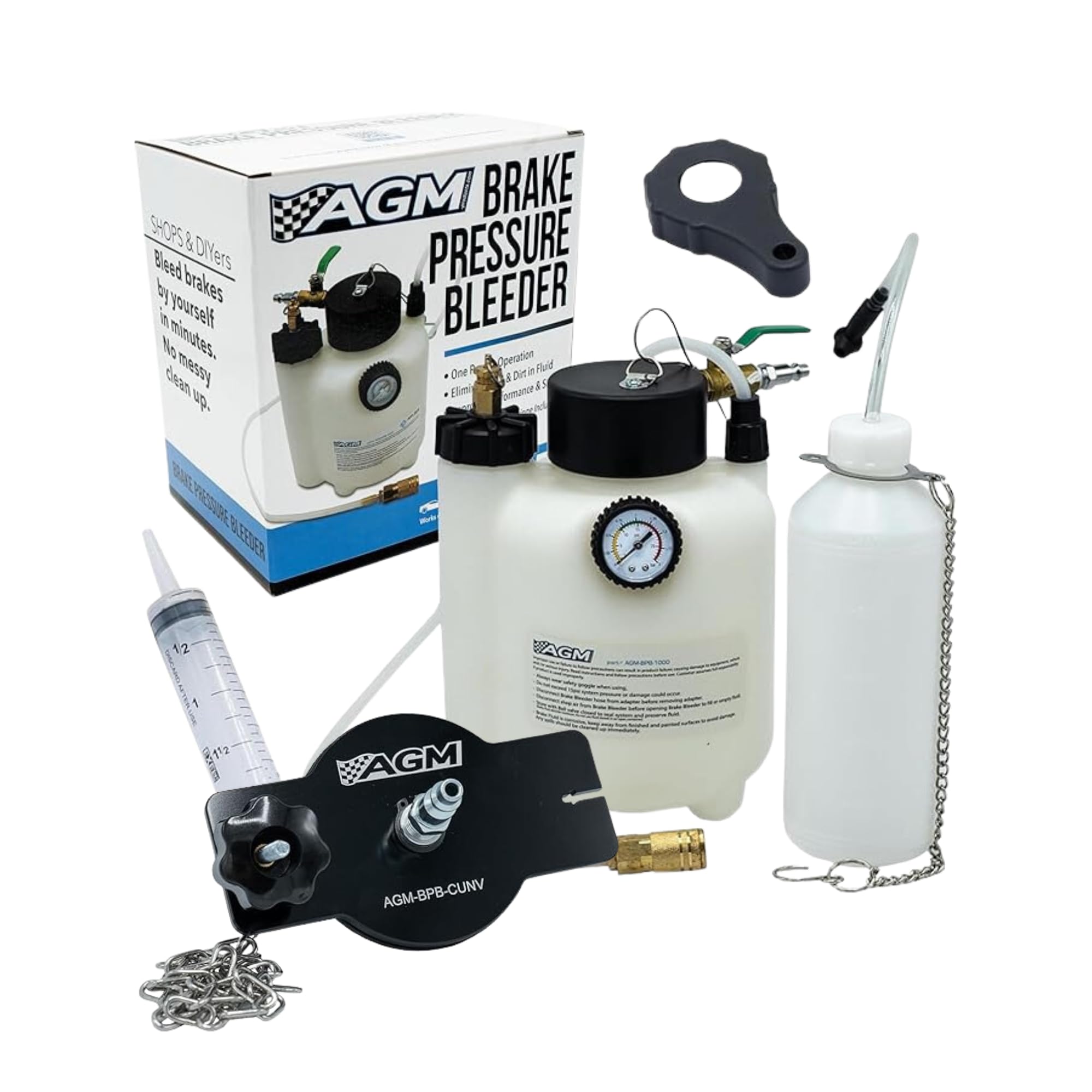Amazon.com: AGM Brake Pressure Bleeder Kit with Brake Reservoir Adapter ...