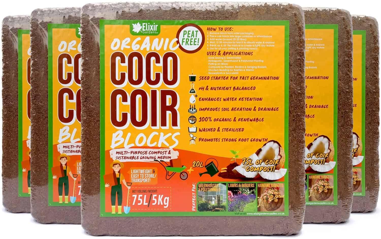 10 x 9L Coir Briquette, Compost Block, Seedlings, Reptile/Snail Bedding ...