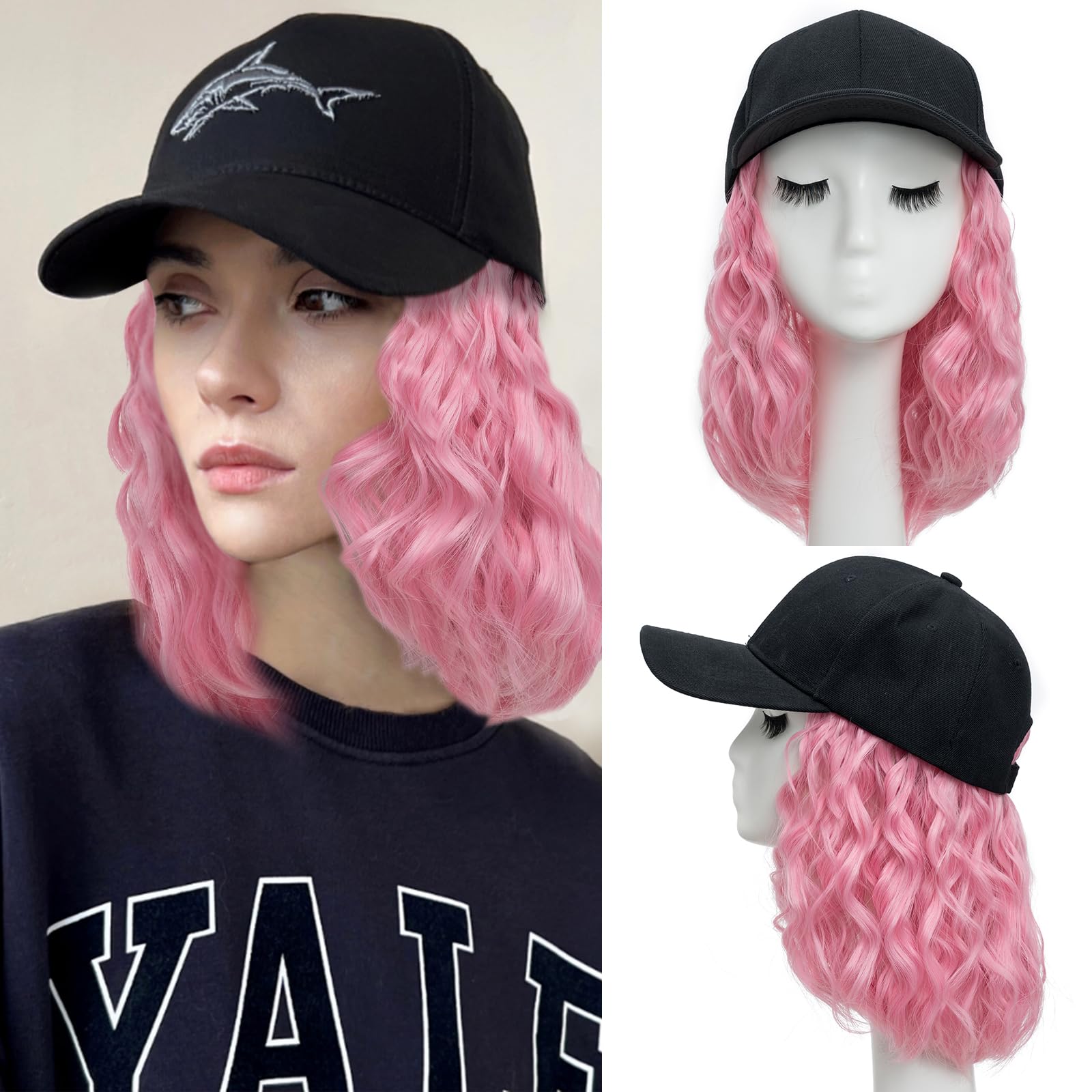 Amazon.com : S-noilite Baseball Cap Wig with Curly Hair Extensions 8 ...