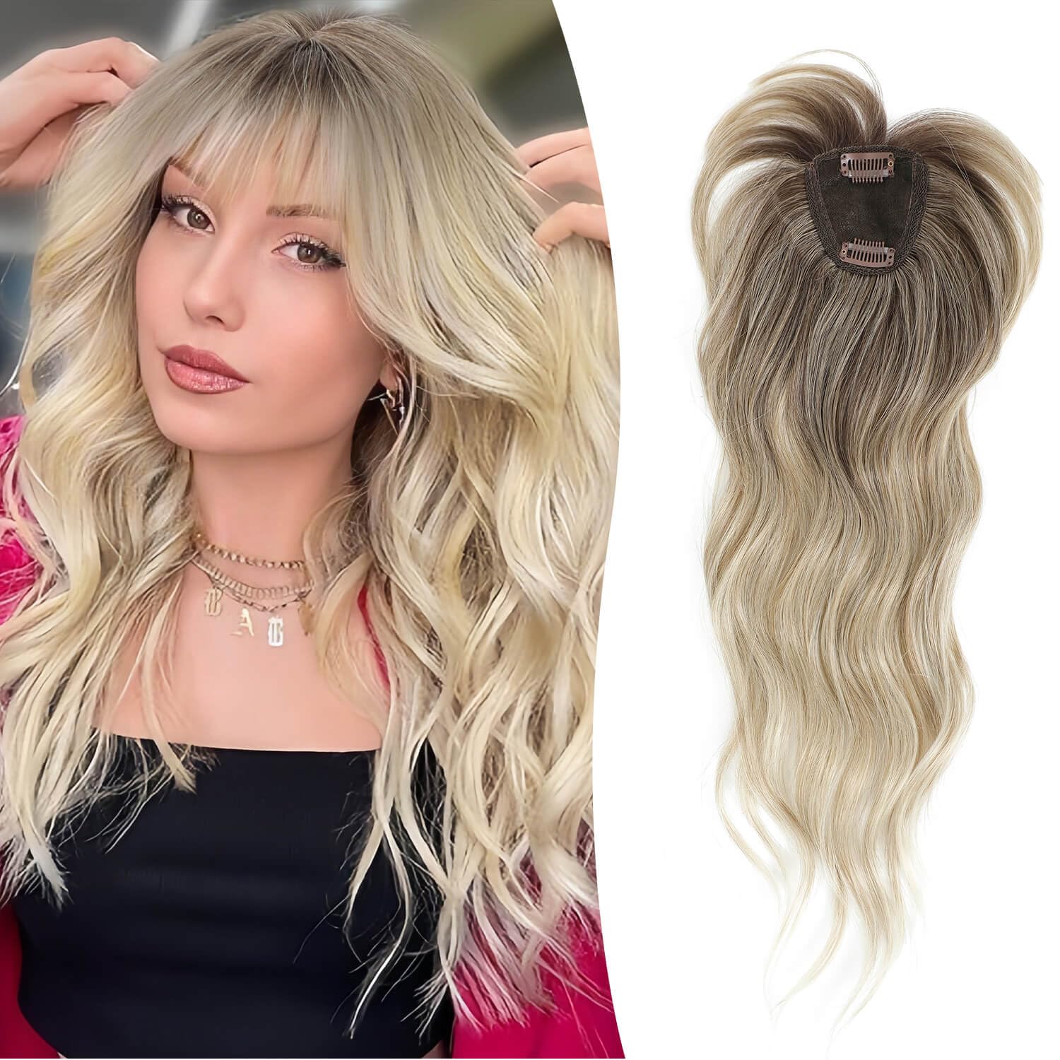 Amazon.com : Fine Plus Clip in Bangs 360° Cover Mini Hair Topper Curly ...
