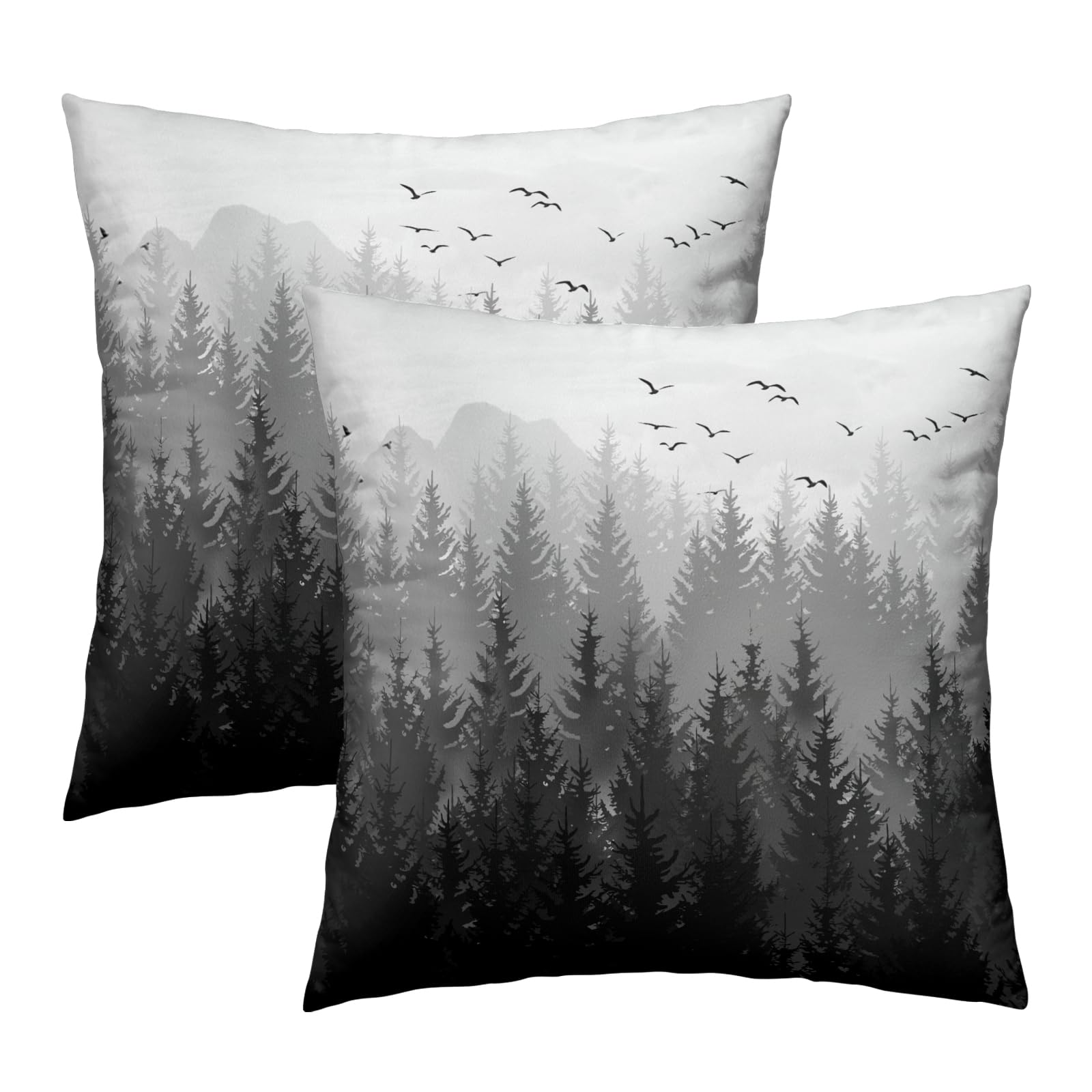 Amazon.com: Grey Forest Pillow Covers 18x18 Inch Set of 2, Black Gray ...