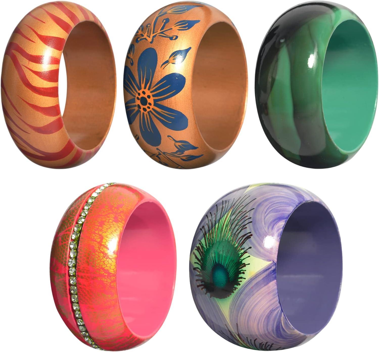 Amazon.com: Pure Hands Hand-Painted Wooden Bangle Set for Women – Set ...