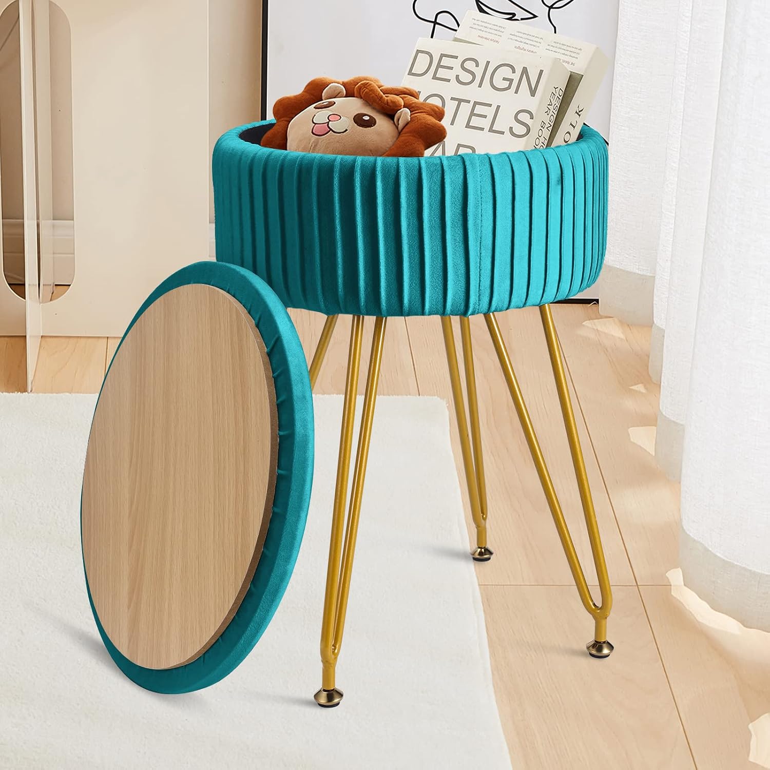 Amazon.com: ECOMEX Velvet Round Storage Ottoman with Metal Legs ...